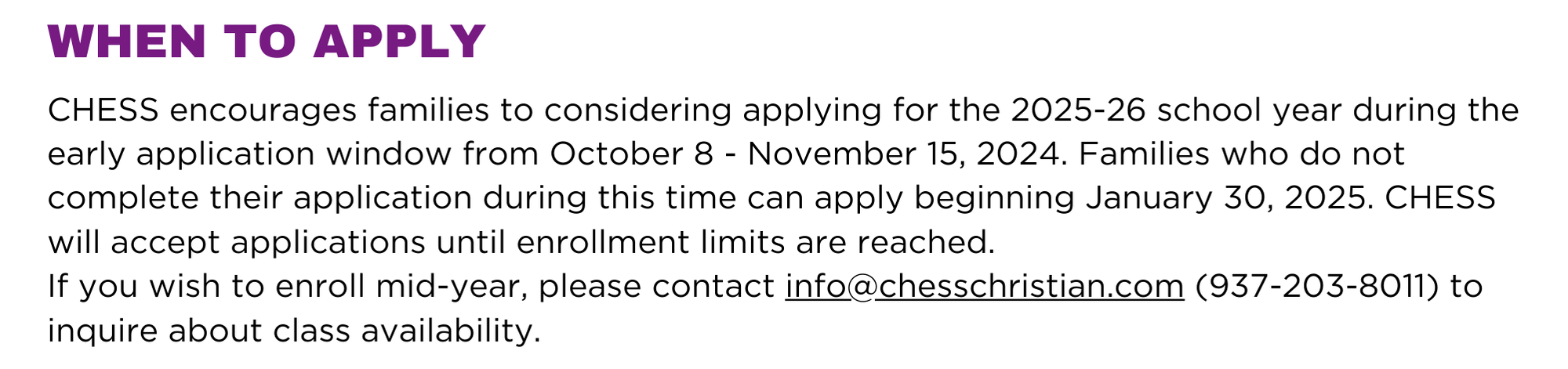 How to Apply - CHESS Christian School